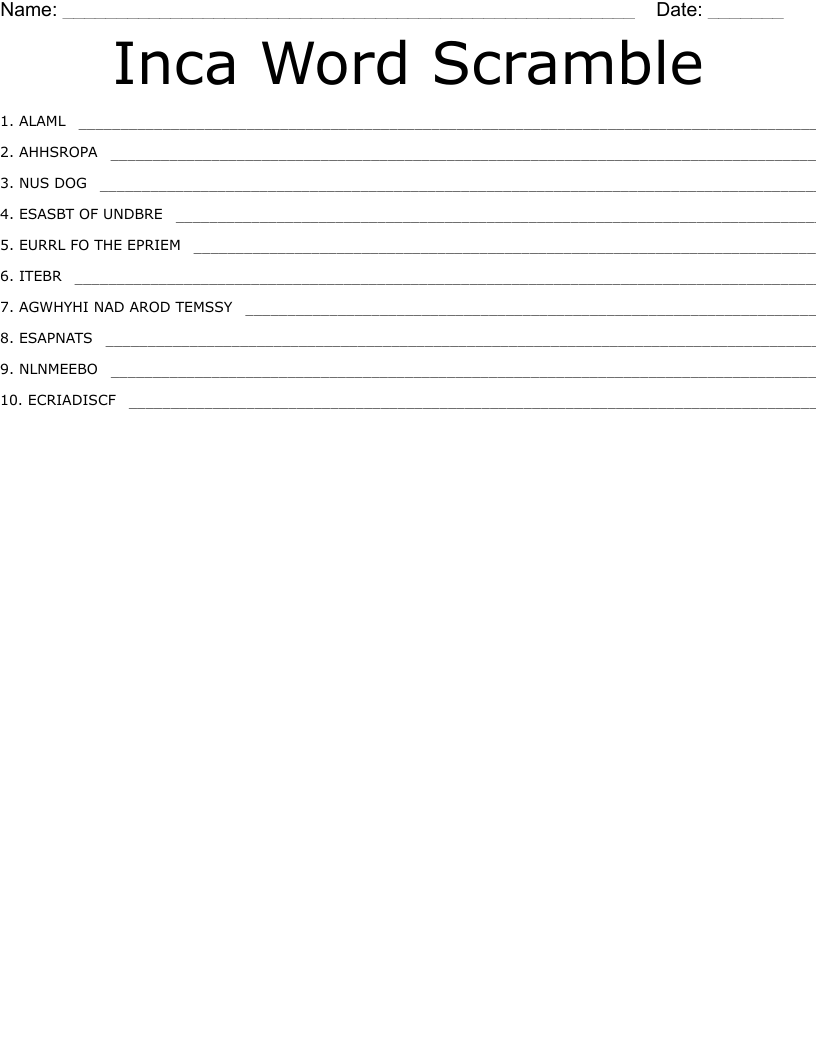 Inca Word Scramble - WordMint