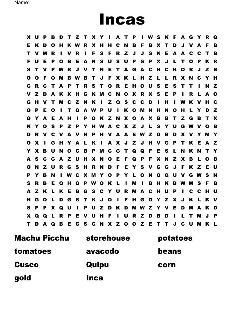 Incas Word Search - WordMint