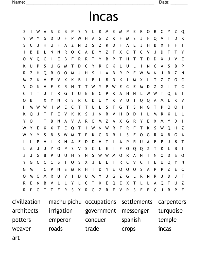 Incas Word Search - WordMint