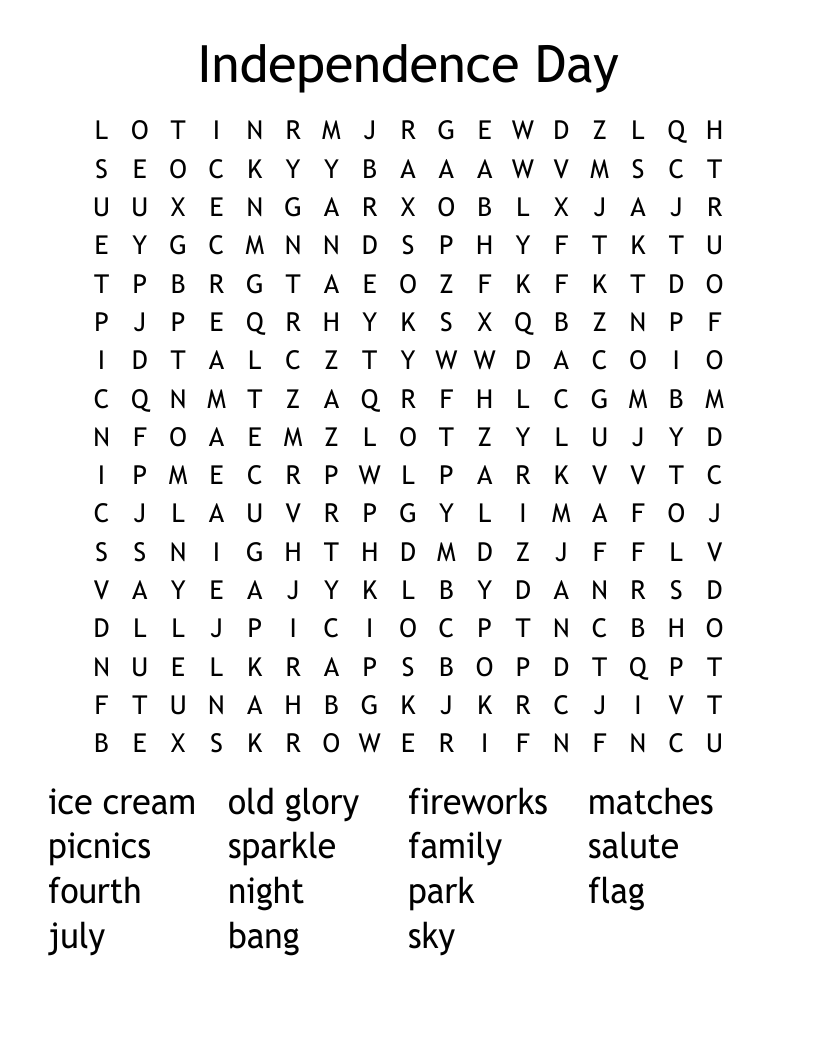 Independence Day Word Search - WordMint