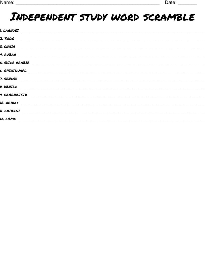 Independent study word scramble - WordMint