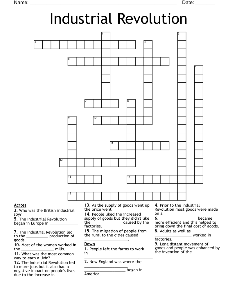 Industrial Revolution Crossword - WordMint
