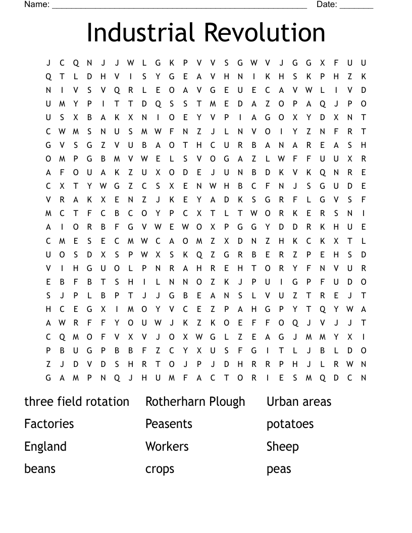 Industrial Revolution Word Search - WordMint