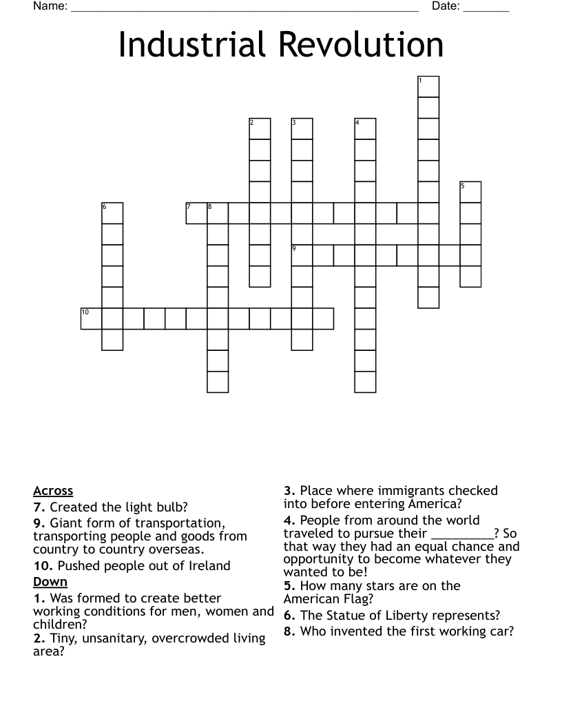 Industrial Revolution Crossword - WordMint