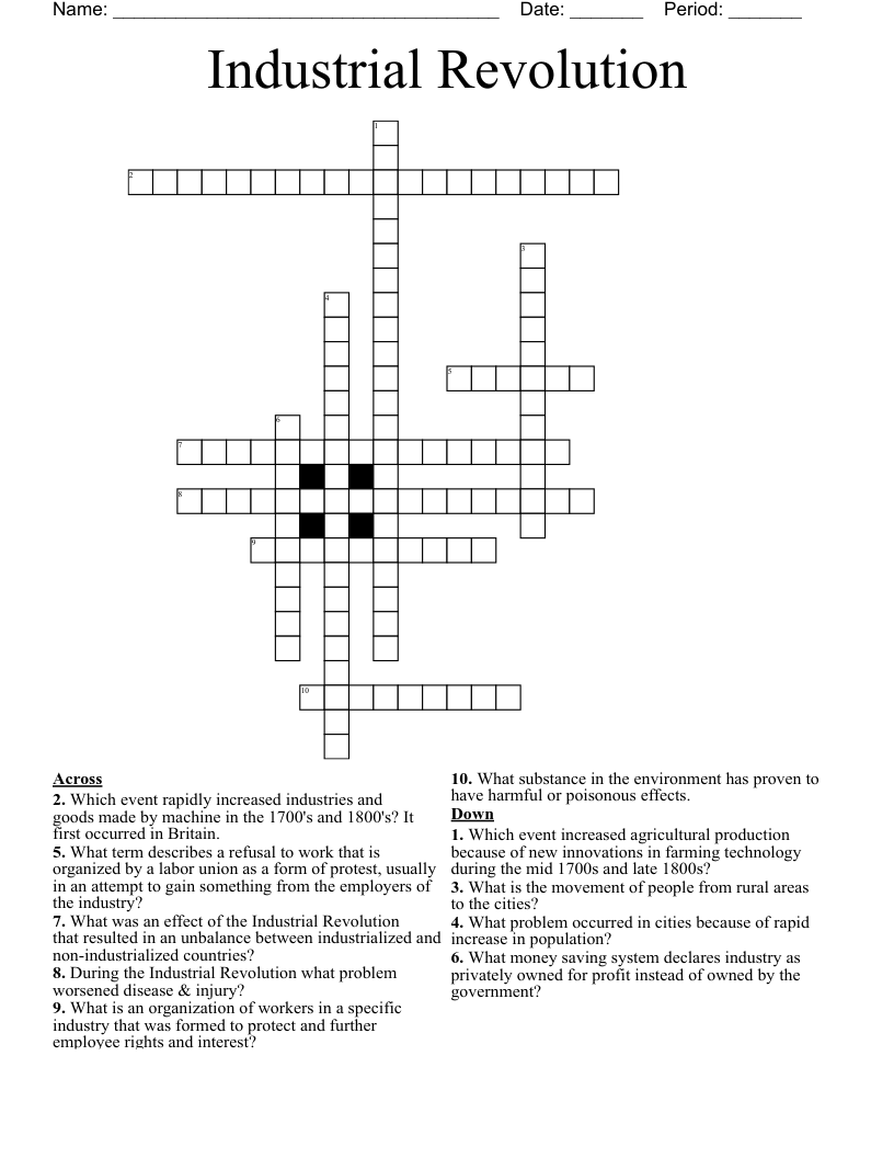 Industrial Revolution Crossword - WordMint