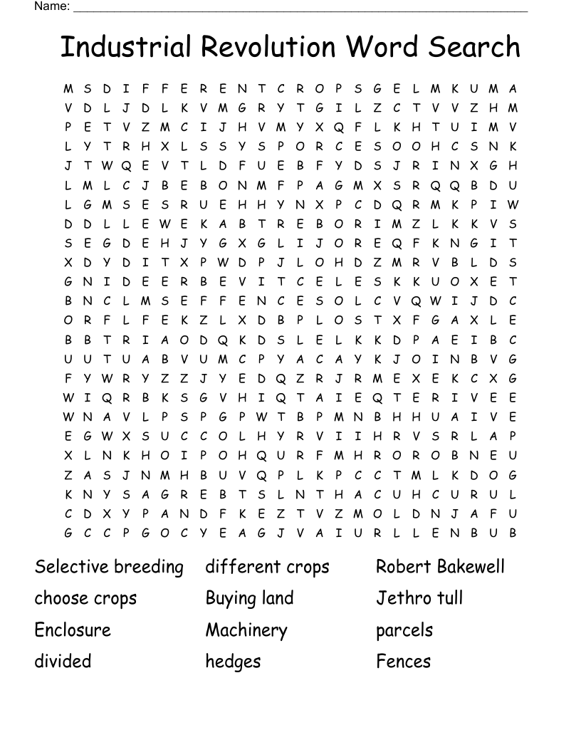 Industrial Revolution Word Search WordMint