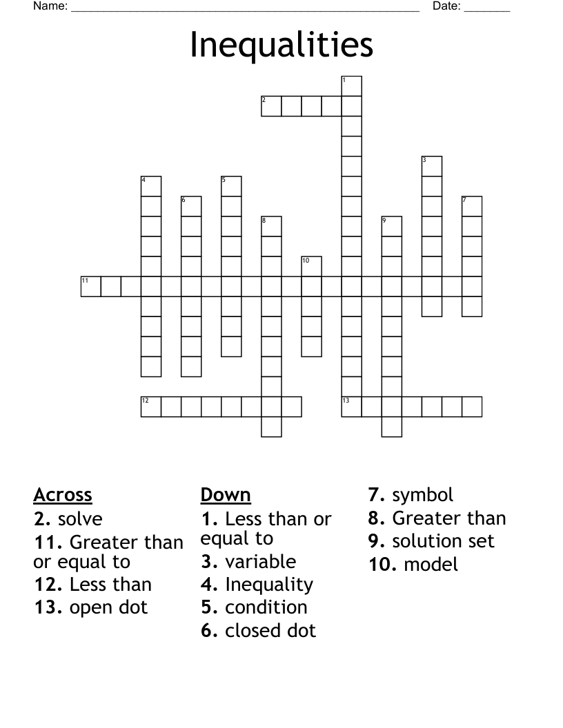 Inequalities Crossword - WordMint