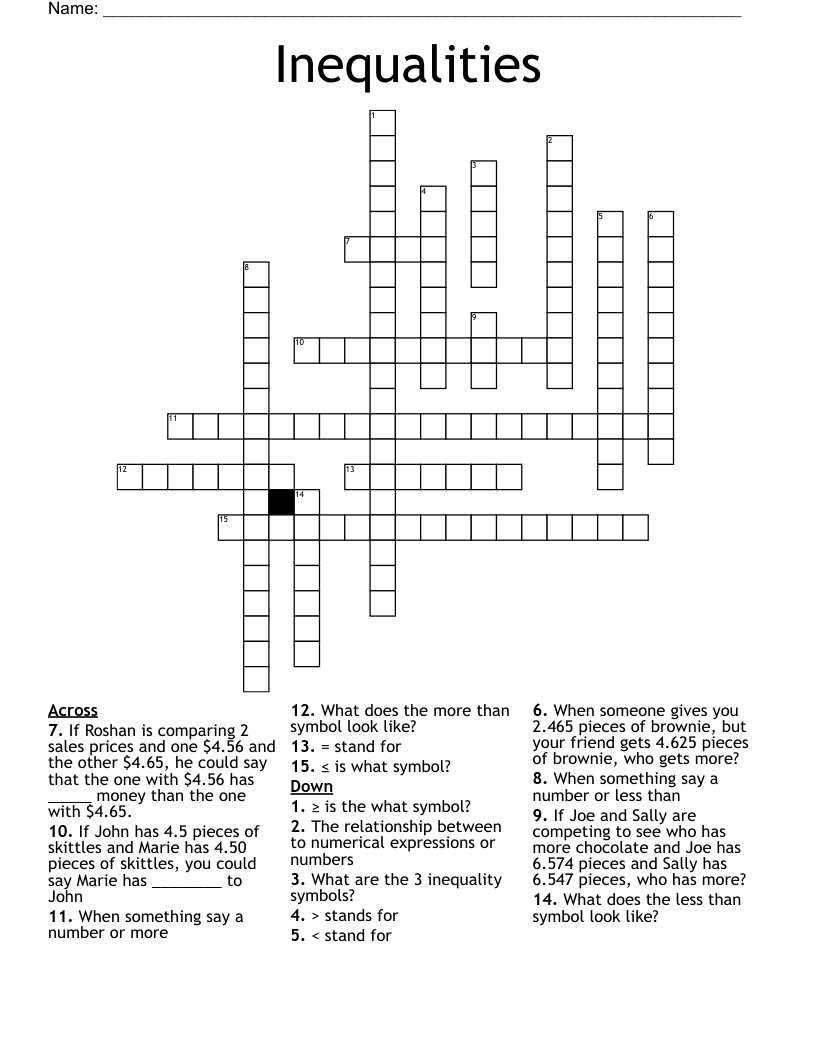 Inequalities Crossword - WordMint