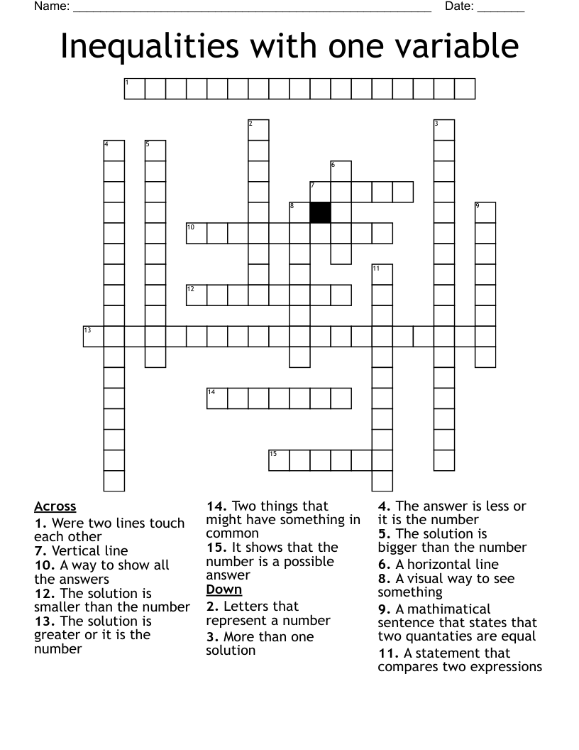Inequalities with one variable Crossword - WordMint