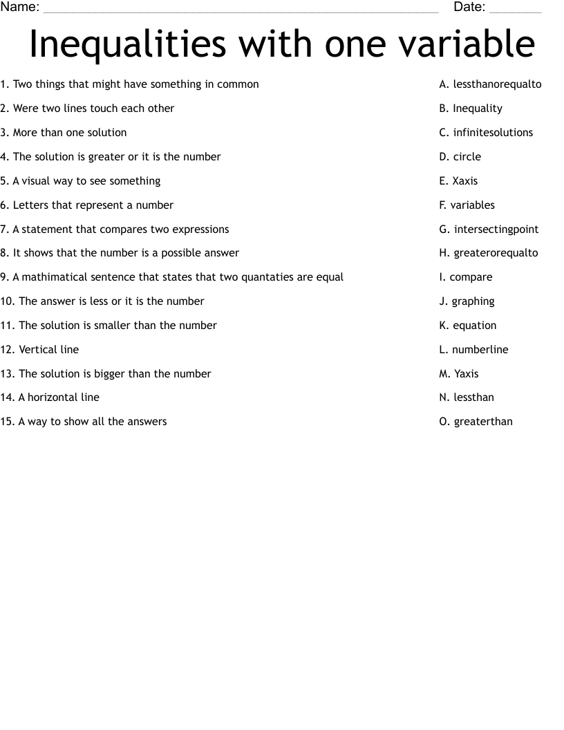 Inequalities with one variable Worksheet - WordMint