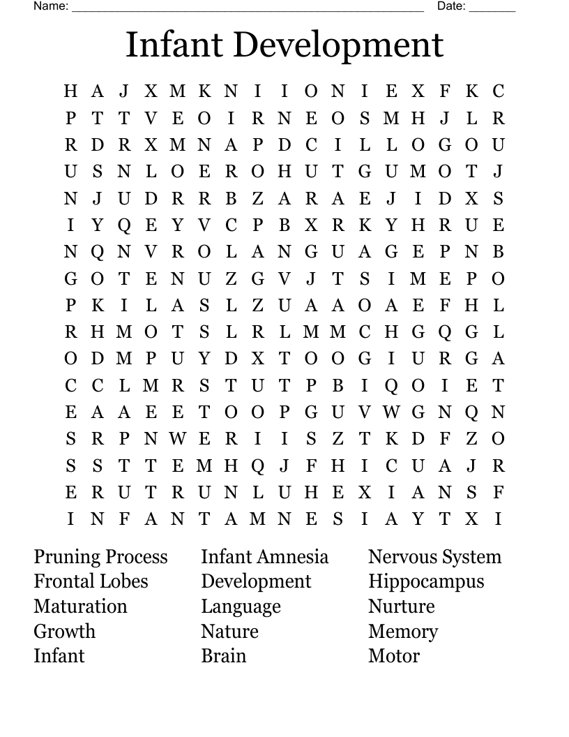Infant Development Word Search - WordMint
