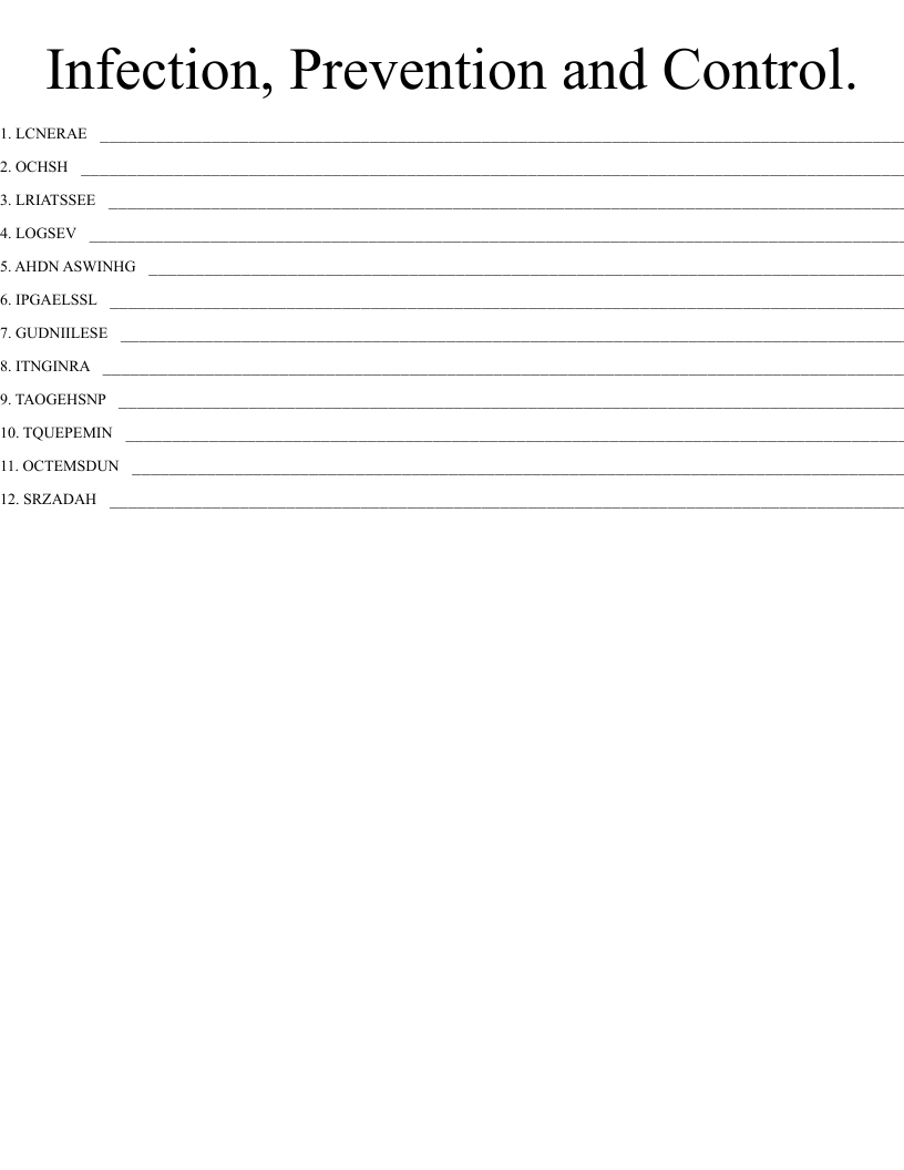 Infection, Prevention and Control. Word Scramble - WordMint