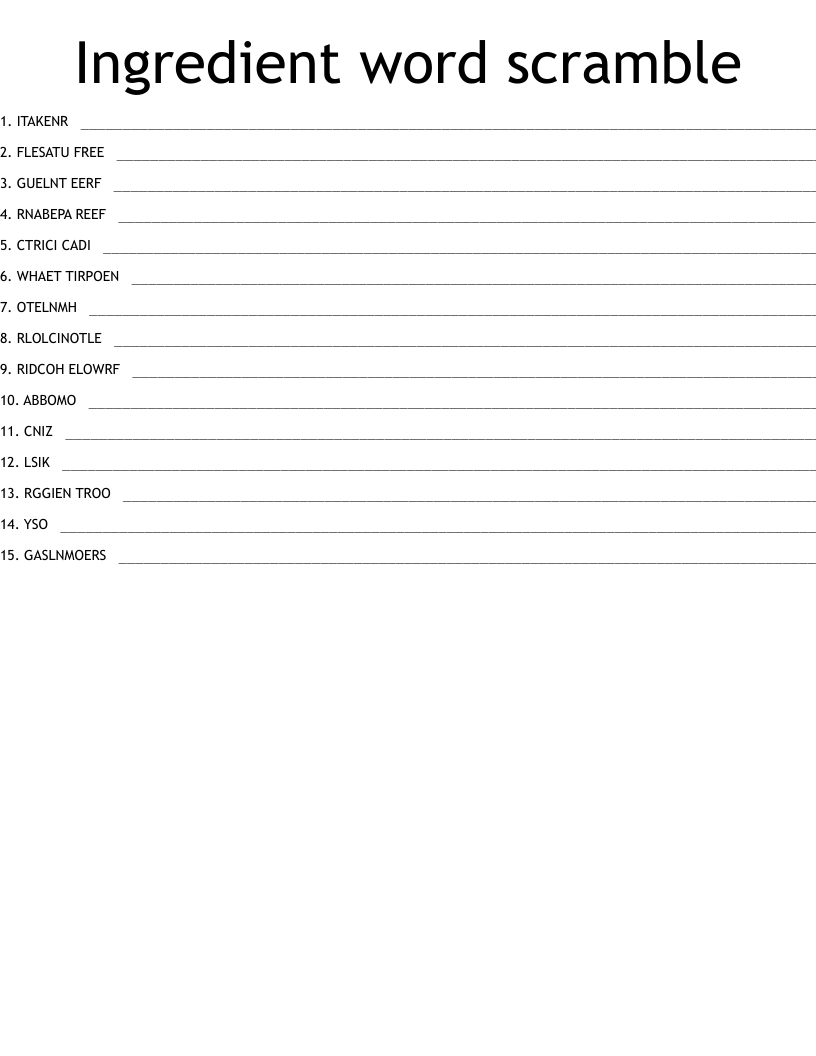 Ingredient word scramble - WordMint