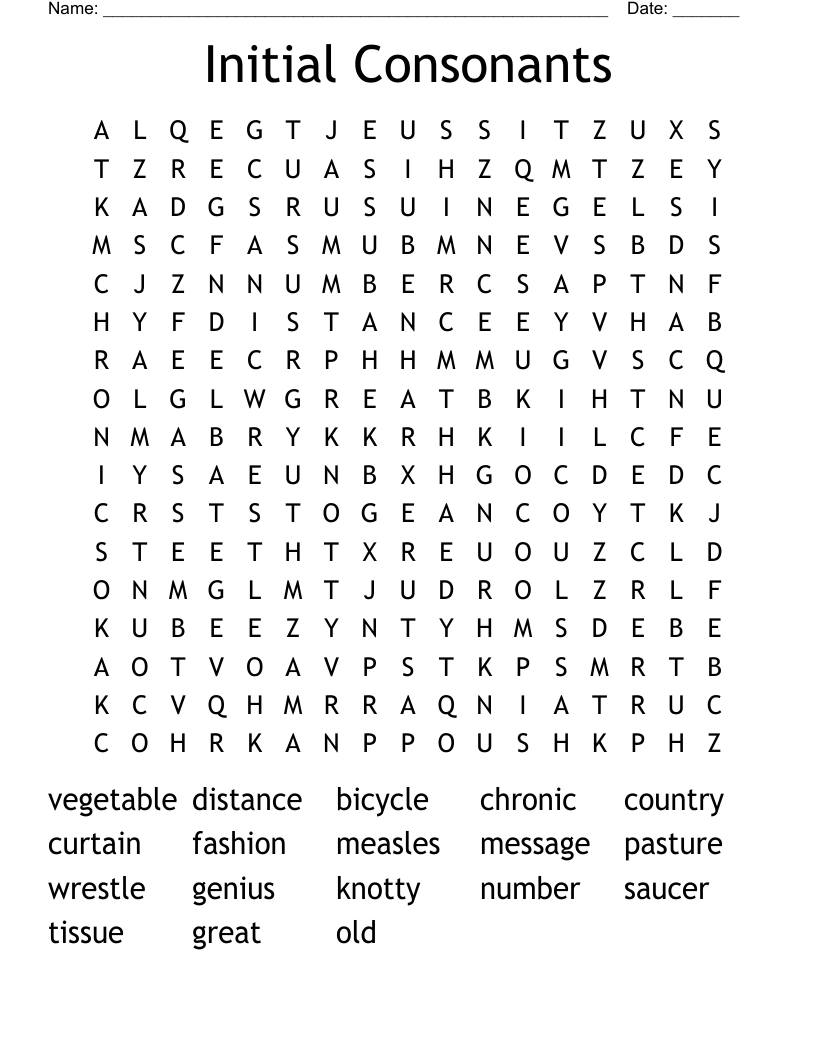 Initial Consonants Word Search - WordMint
