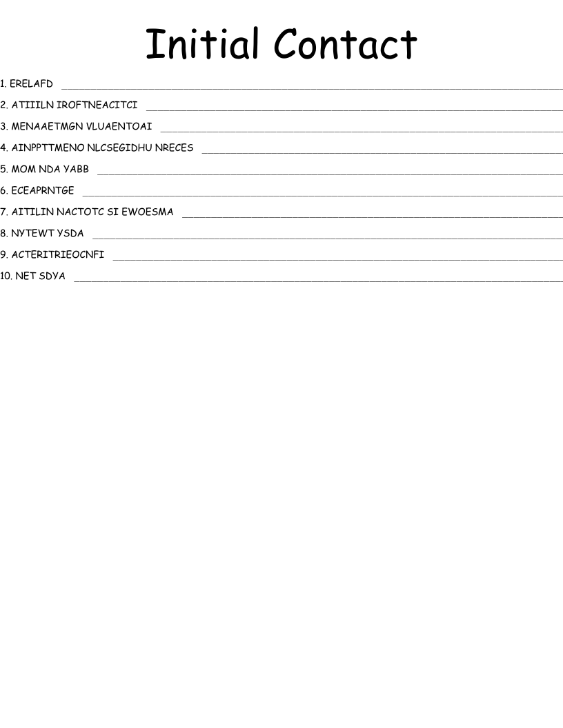 Initial Contact Word Scramble - WordMint