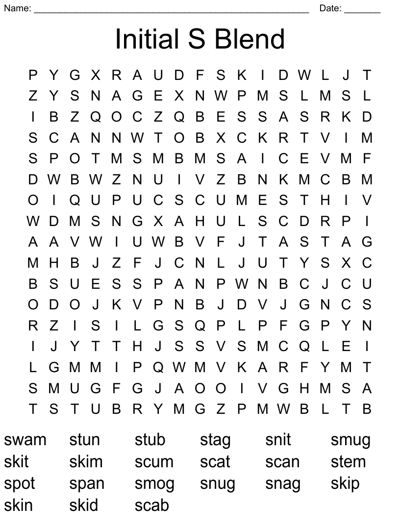 S- Blends Word Search - WordMint