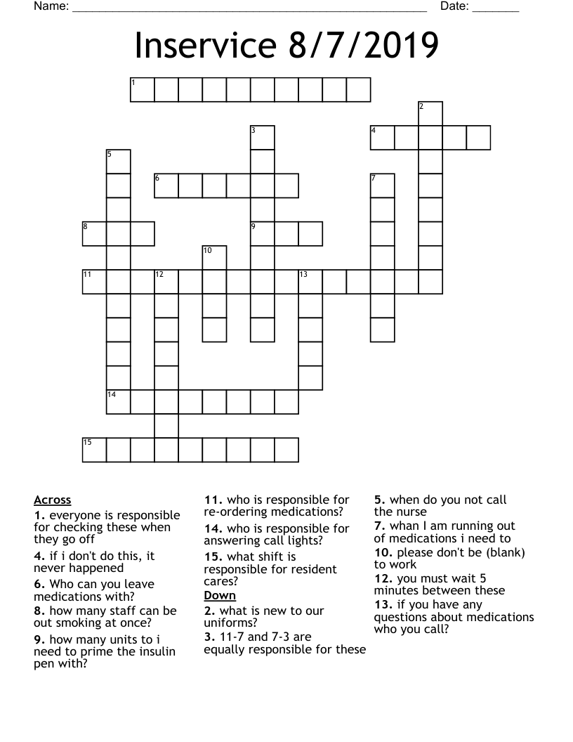 Inservice 8/7/2019 Crossword - WordMint