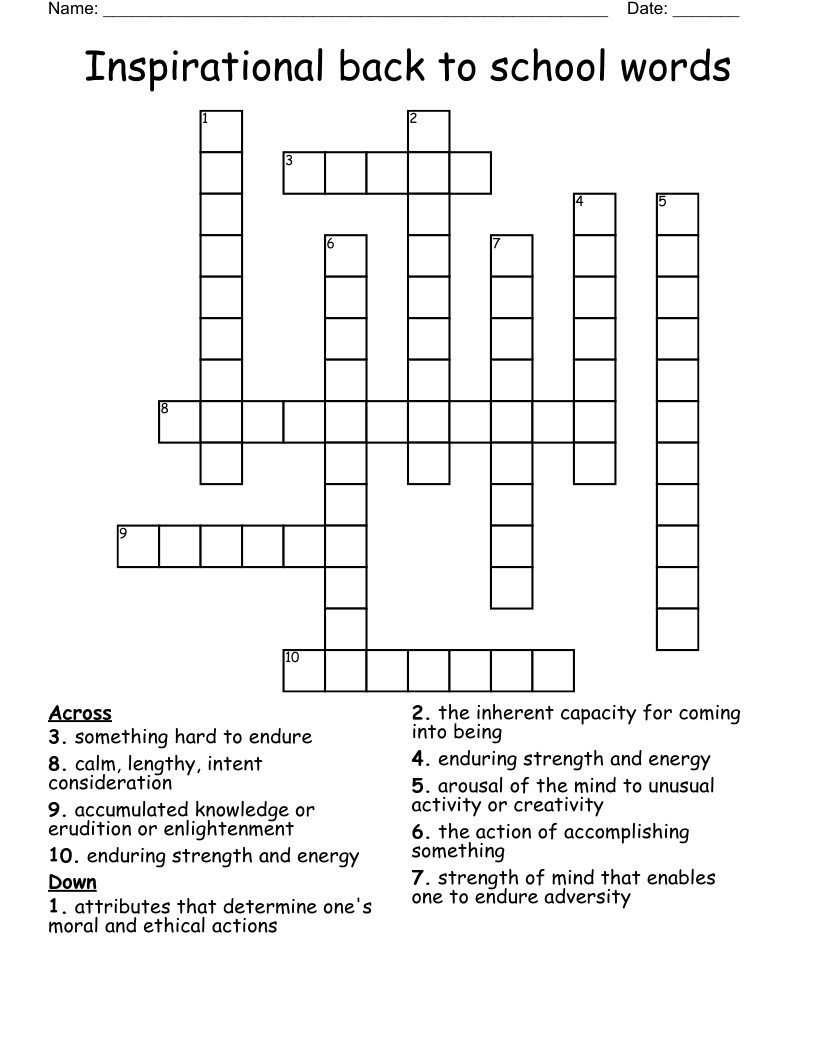 Inspirational Back To School Words Crossword WordMint