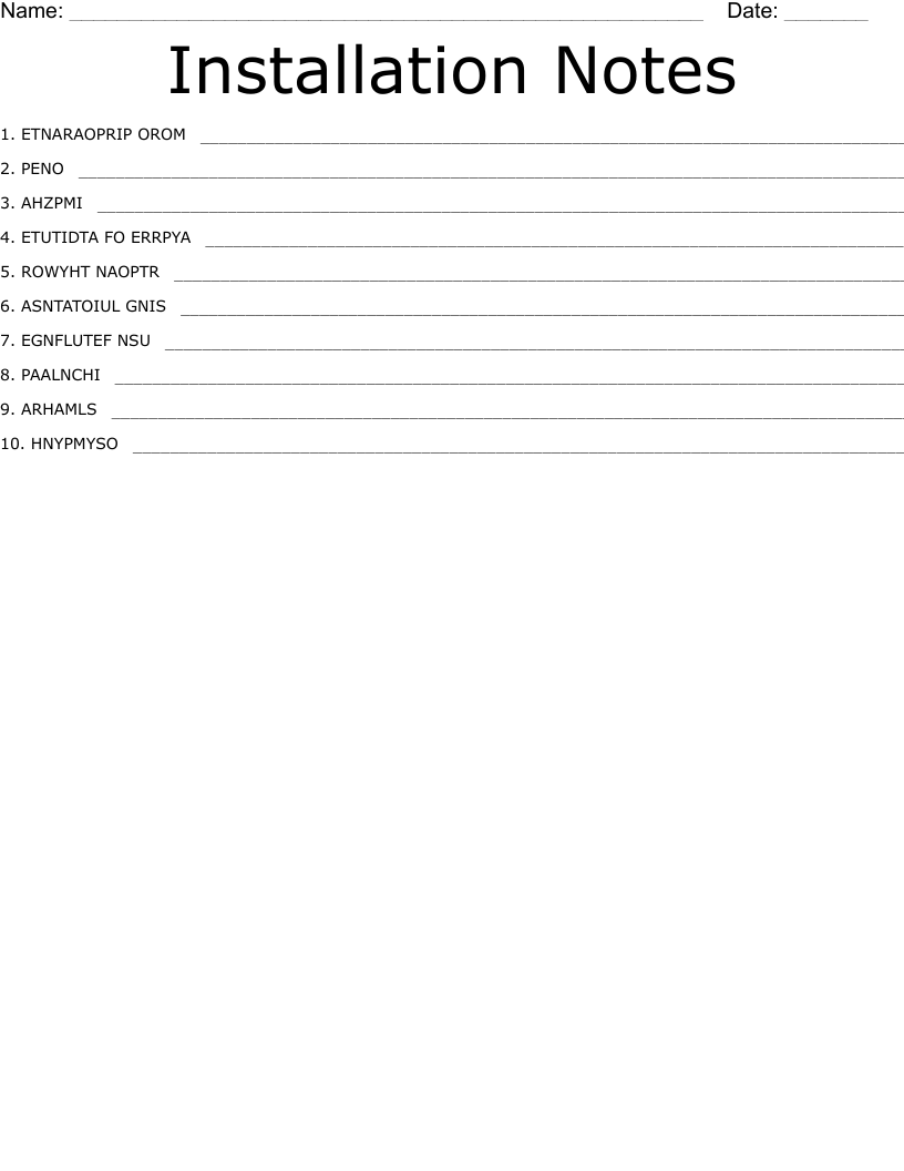Installation Notes Word Scramble - WordMint
