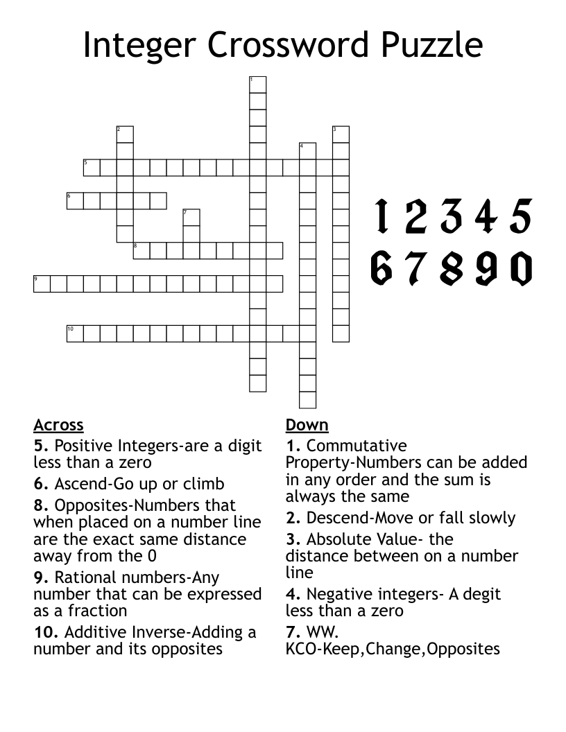 Integers Word Search WordMint
