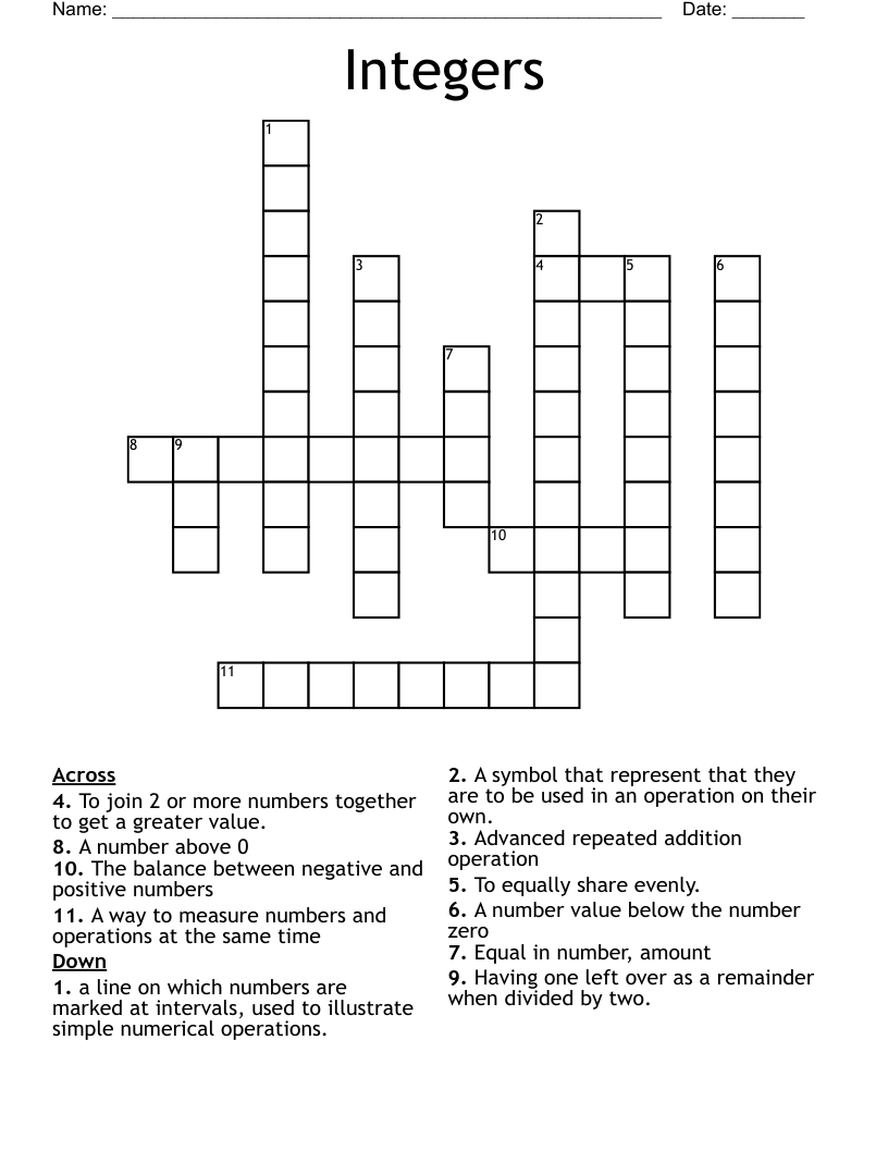 Integers Crossword WordMint