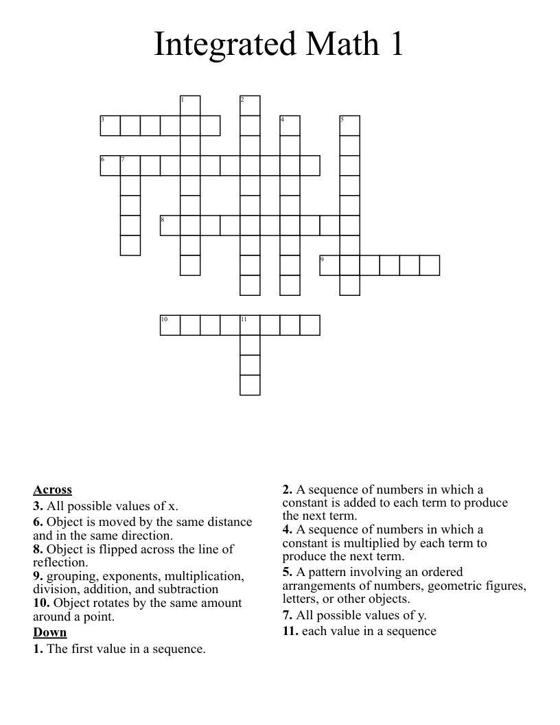 Integrated Math 1 Crossword WordMint
