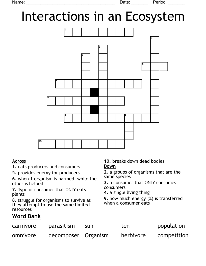 Interactions in an Ecosystem Crossword - WordMint