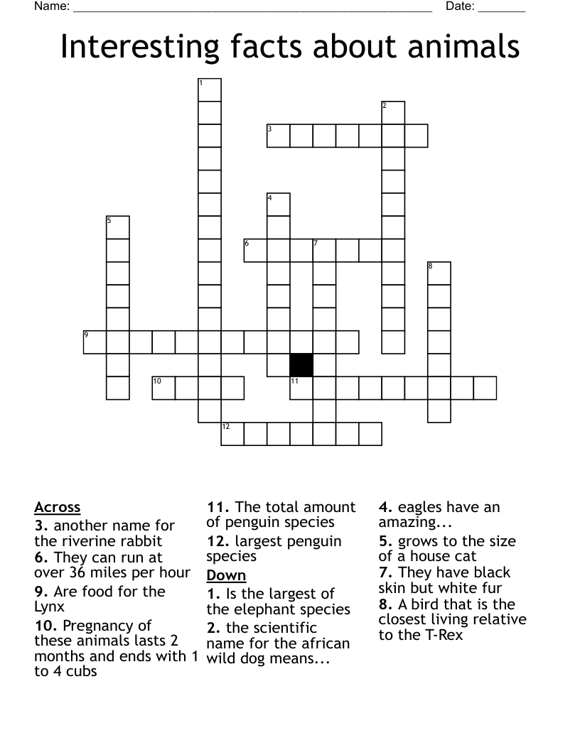 Interesting facts about animals Crossword - WordMint