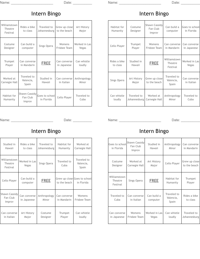 Intern Bingo - WordMint