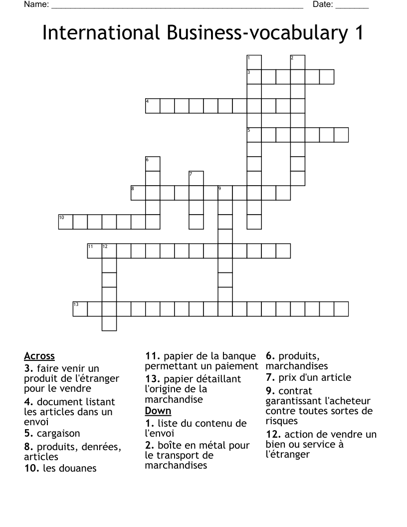 International Business-vocabulary 1 Crossword - WordMint