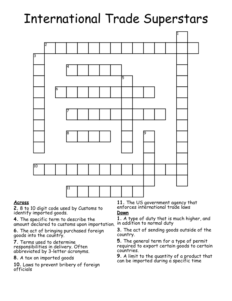 International Trade Superstars Crossword - WordMint