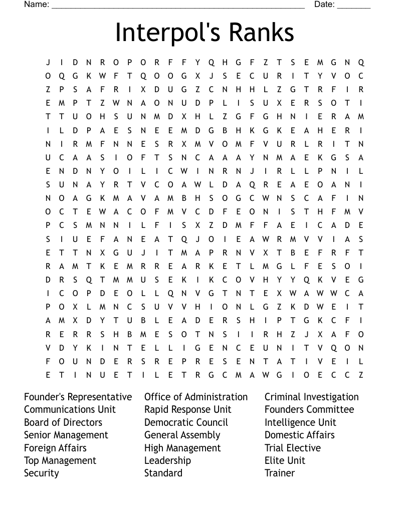 Interpol's Ranks Word Search - WordMint