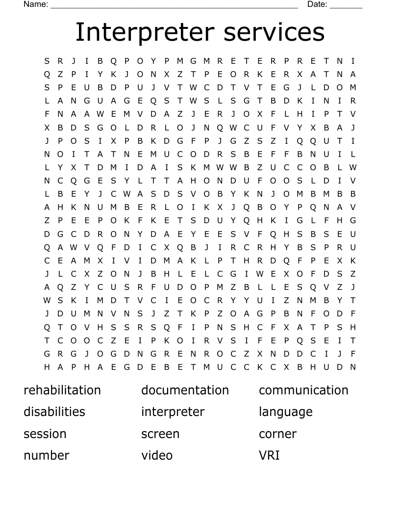 Interpreter services Word Search - WordMint