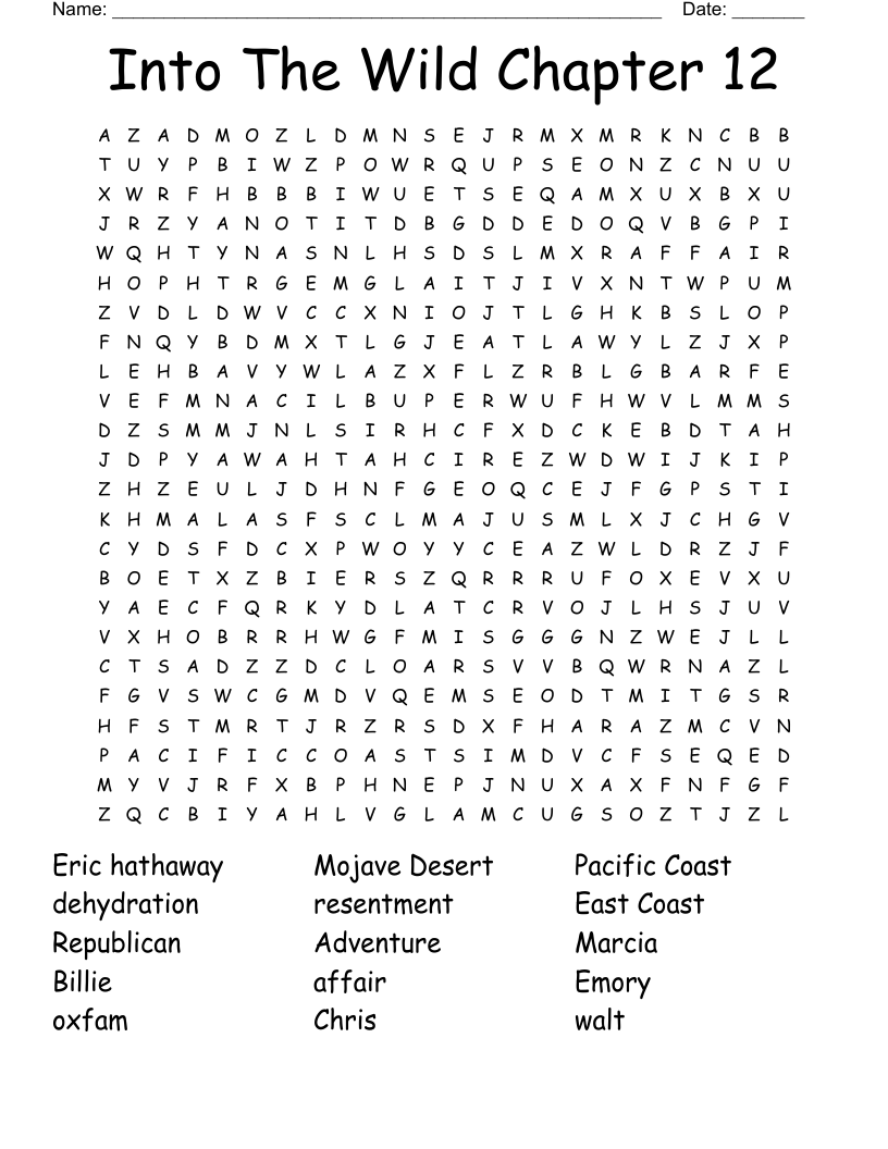 Into The Wild Chapter 12 Word Search - WordMint