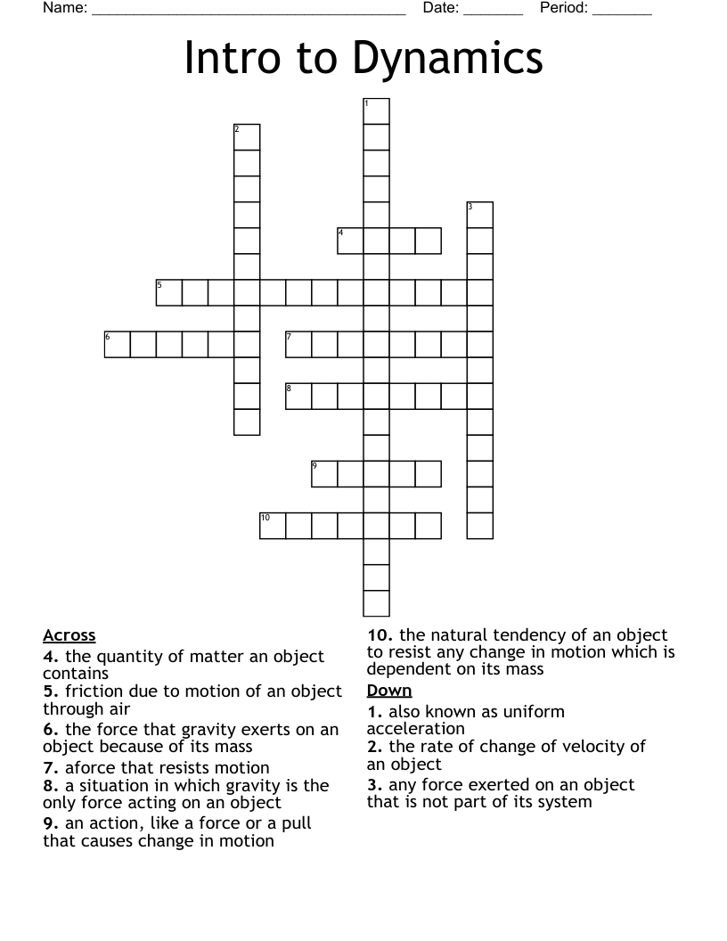Intro to Dynamics Crossword - WordMint