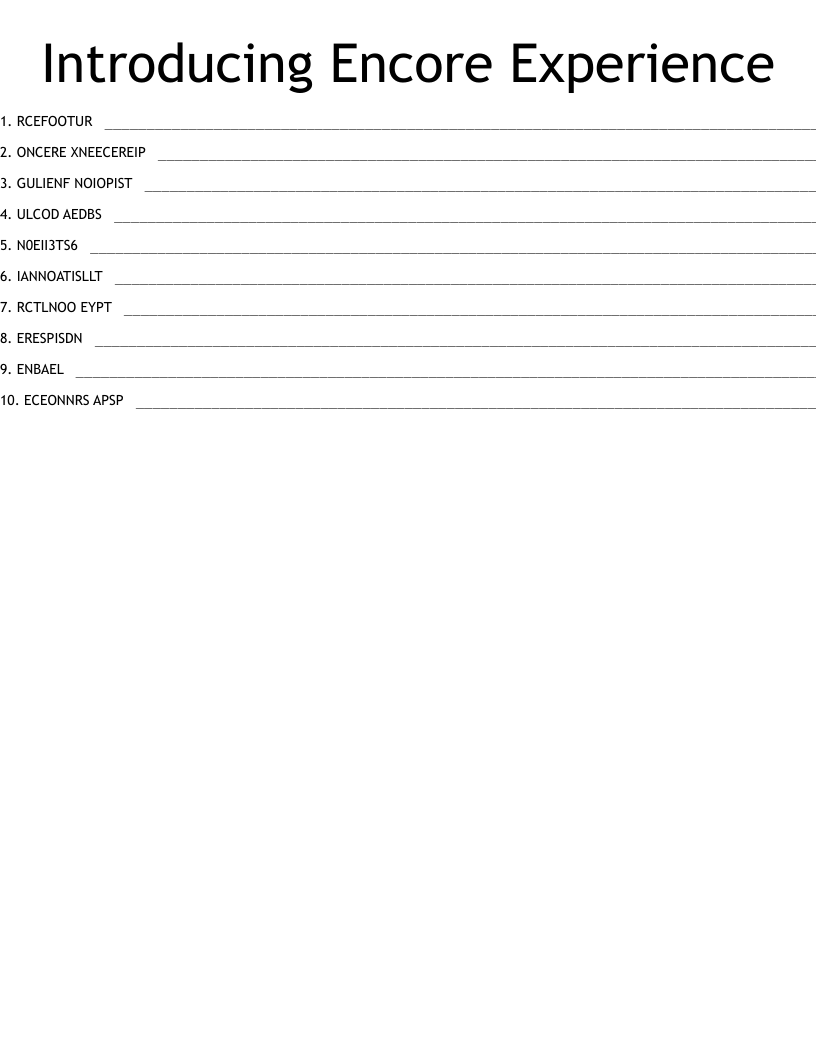 Introducing Encore Experience Word Scramble - WordMint