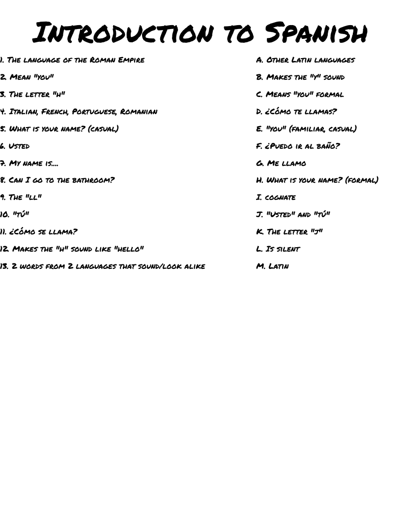 Introduction To Spanish Worksheet WordMint