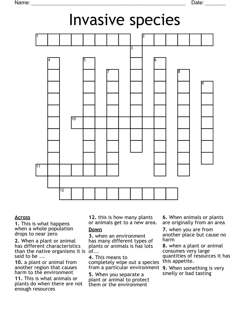Invasive species Crossword - WordMint