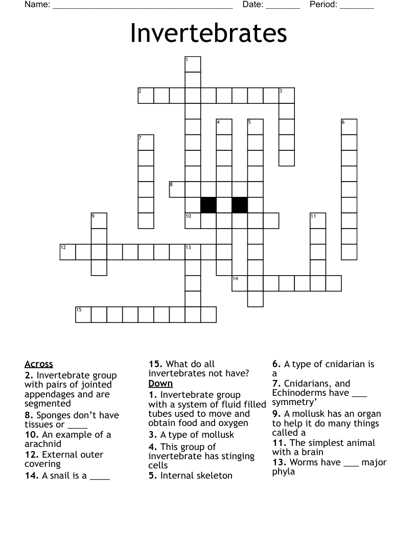 Invertebrates Crossword WordMint