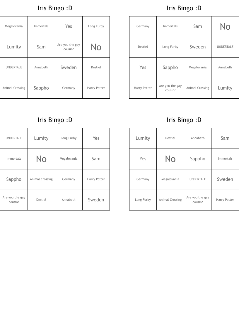 Iris Bingo :D - WordMint