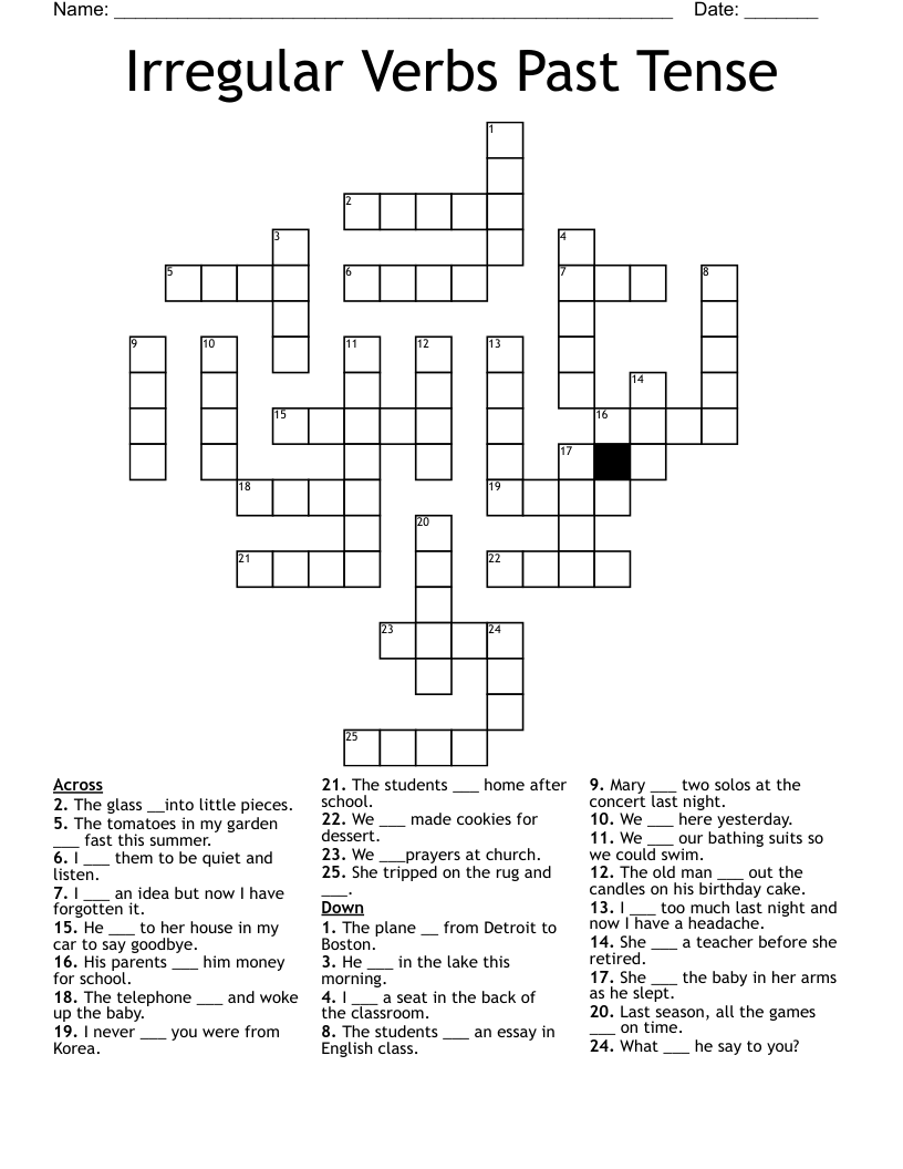 Irregular Verbs Past Tense Crossword - WordMint