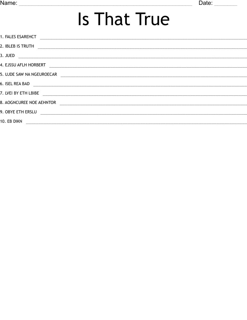 Is That True Word Scramble - WordMint