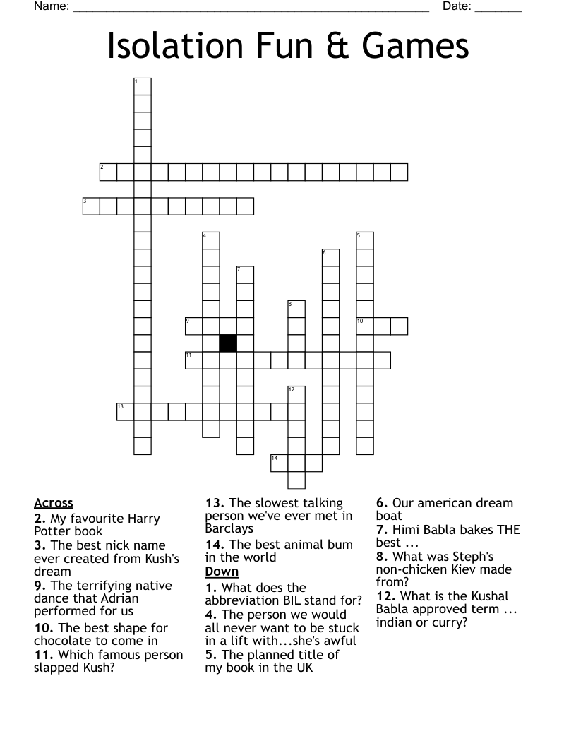 Isolation Fun & Games Crossword - WordMint