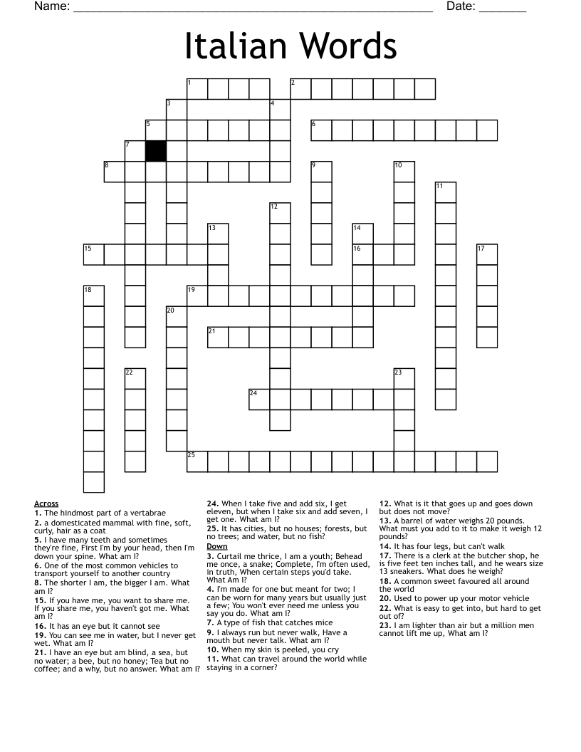 Italian Words Crossword - WordMint
