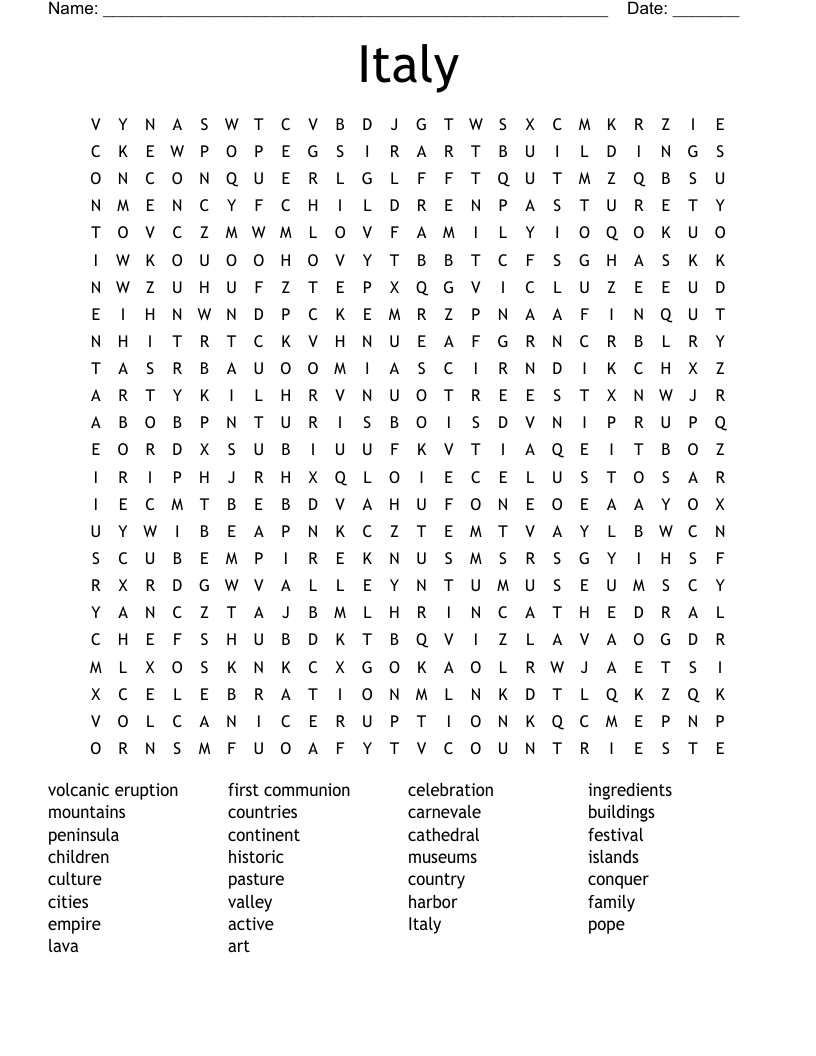 Italy Word Search - WordMint