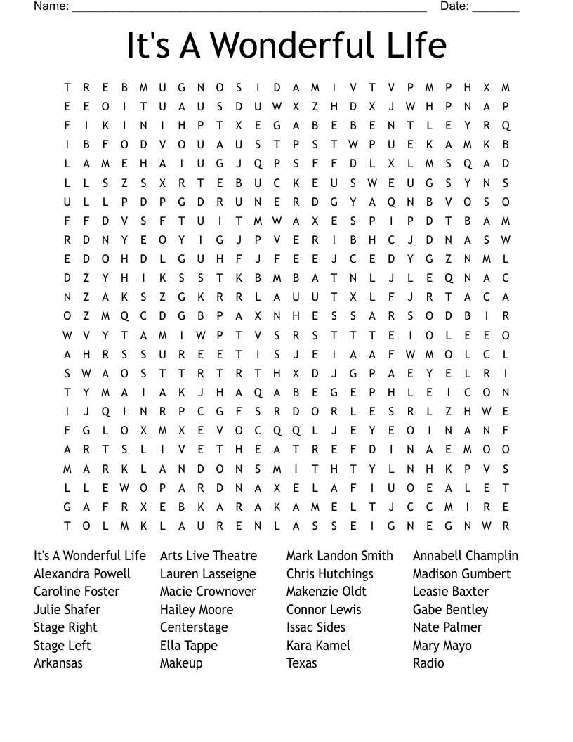 It's A Wonderful LIfe Word Search - WordMint
