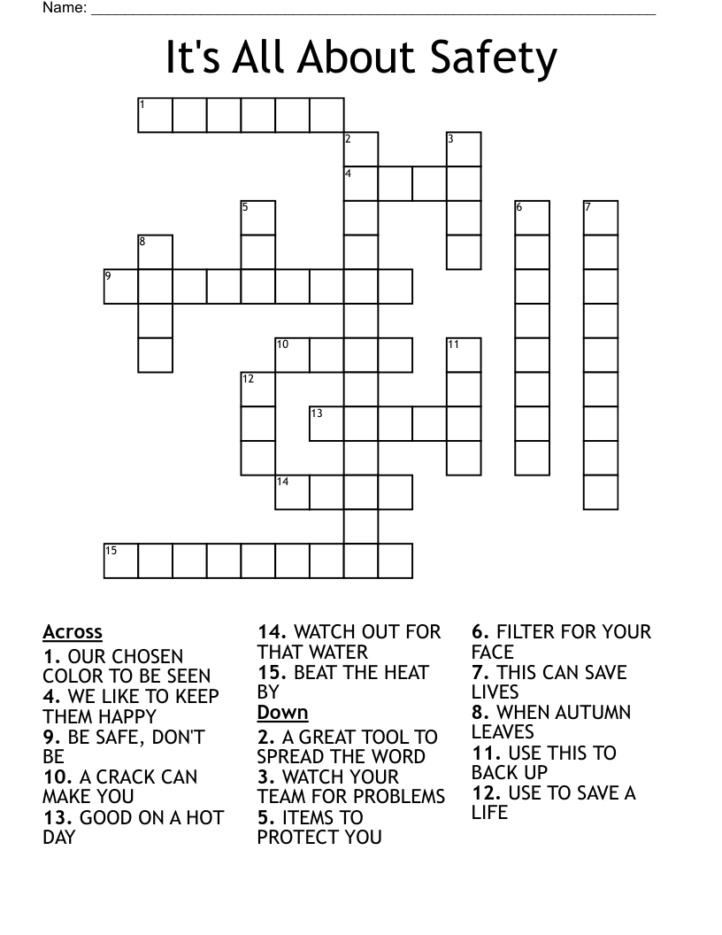 It's All About Safety Crossword - WordMint
