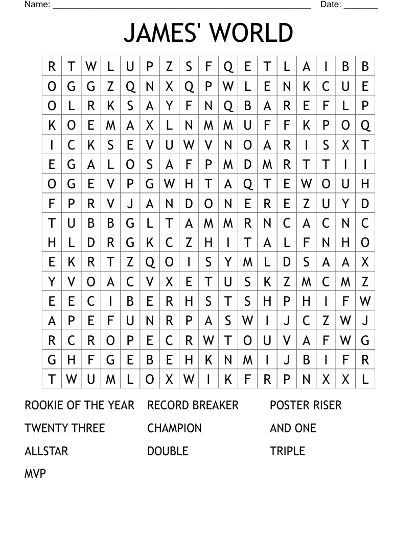 JAMES' WORLD Word Search - WordMint