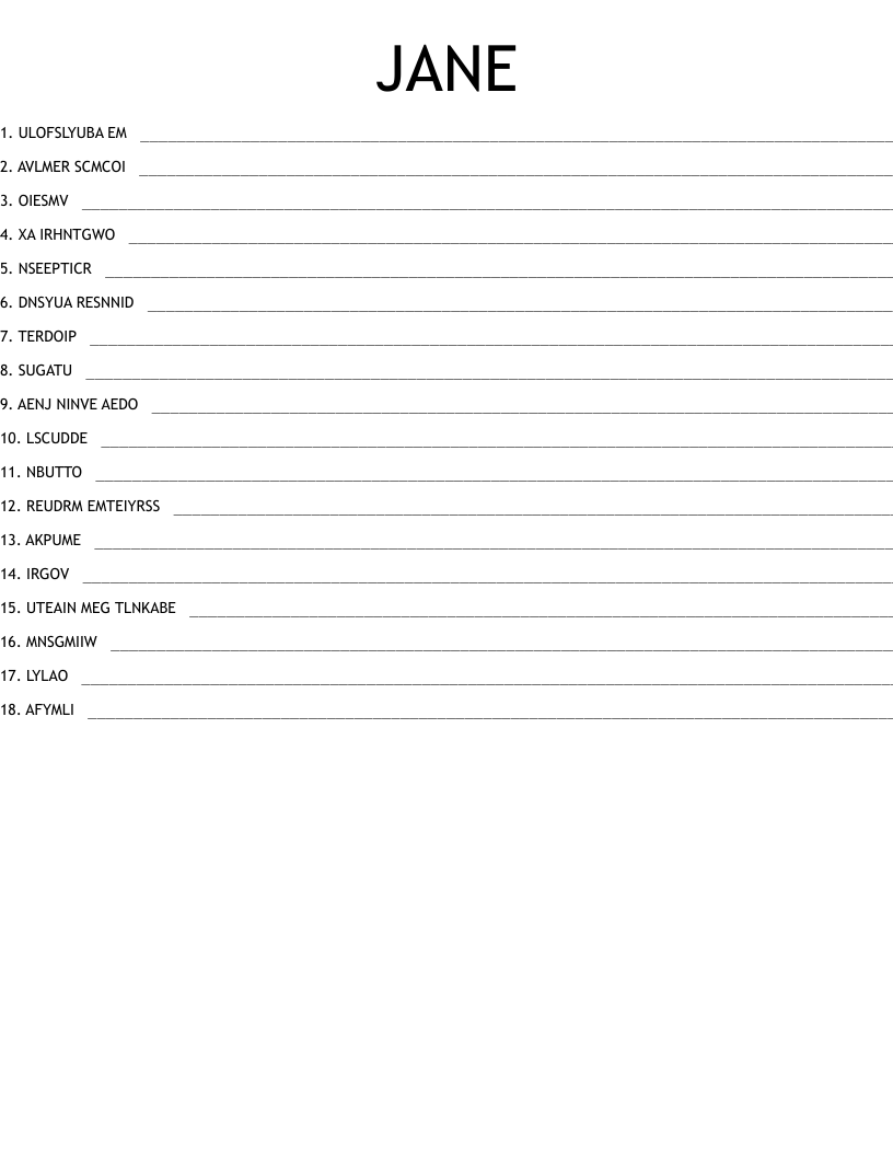 JANE Word Scramble - WordMint