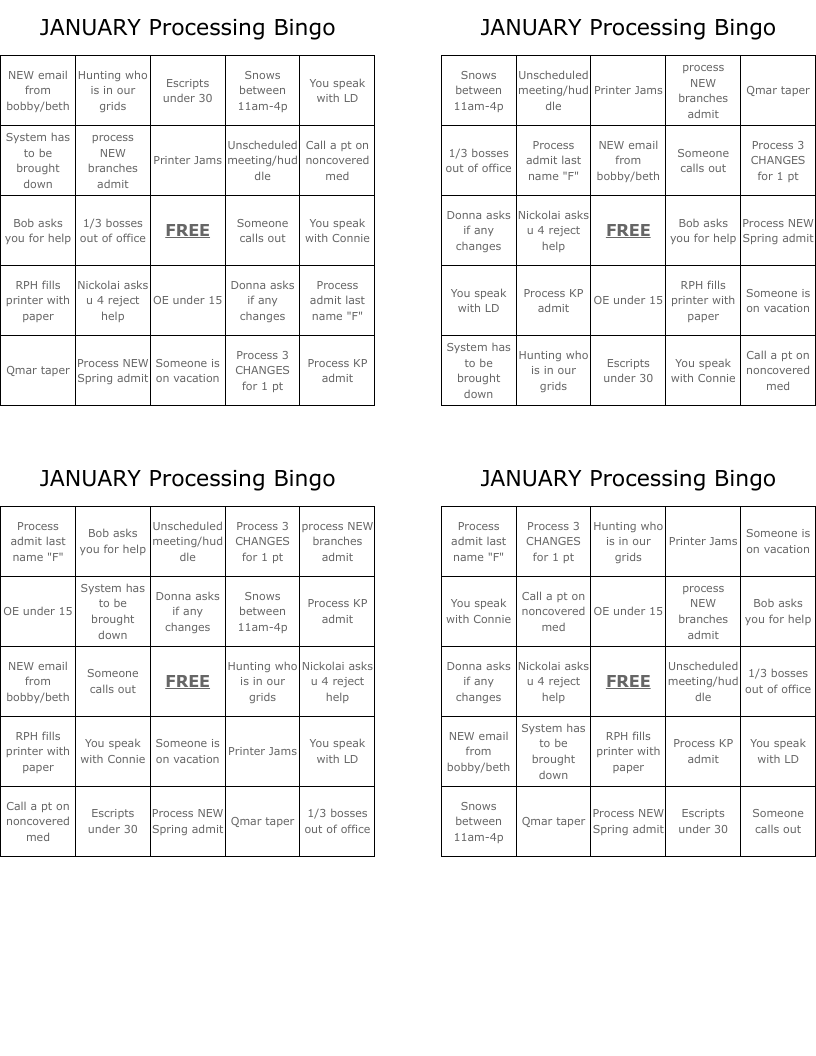 JANUARY Processing Bingo - WordMint